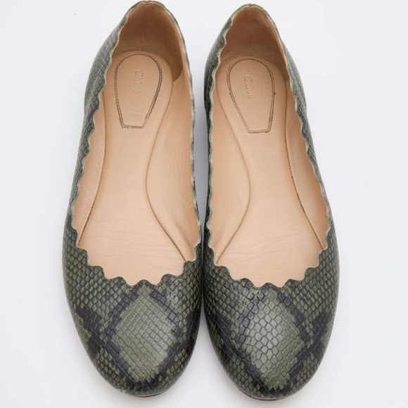 Chloe | Shoes | Chloe Greenblack Python Embossed Leather Lauren Scallop ...